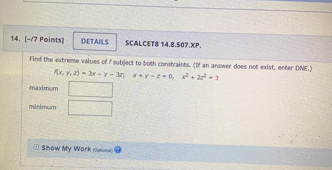 Solved 14. [-17 Points] DETAILS SCALCET8 14.8.507.XP. Find | Chegg.com
