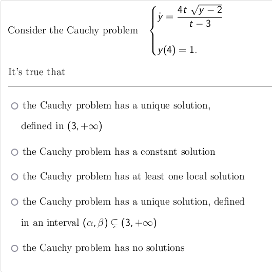 Solved 4t Vy - 2 t-3 Consider the Cauchy problem y(4) = 1. | Chegg.com