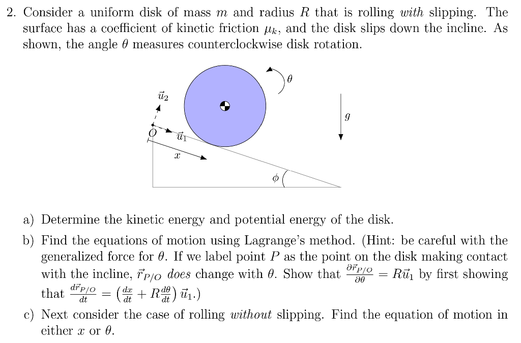 Solved 2. Consider a uniform disk of mass m and radius R | Chegg.com