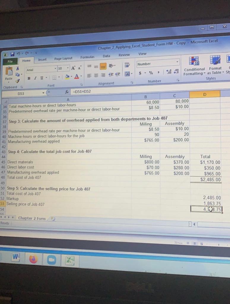 Solved x Chapter 2 Applying Excel Student Form HW - Copy - | Chegg.com