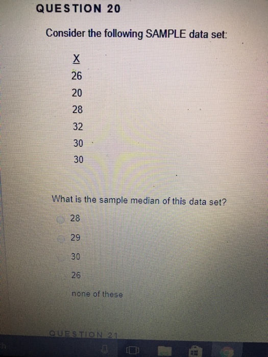 Solved Consider the following SAMPLE data set: X 26 20 | Chegg.com