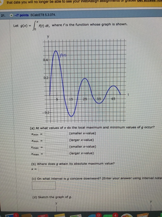 Solved Let g(x) = integral^x_0 f(t) dt, where f is the | Chegg.com