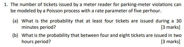 Solved 1. The number of tickets issued by a meter reader for | Chegg.com