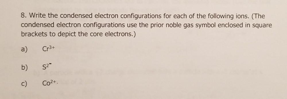 Solved 8. Write the condensed electron configurations for | Chegg.com