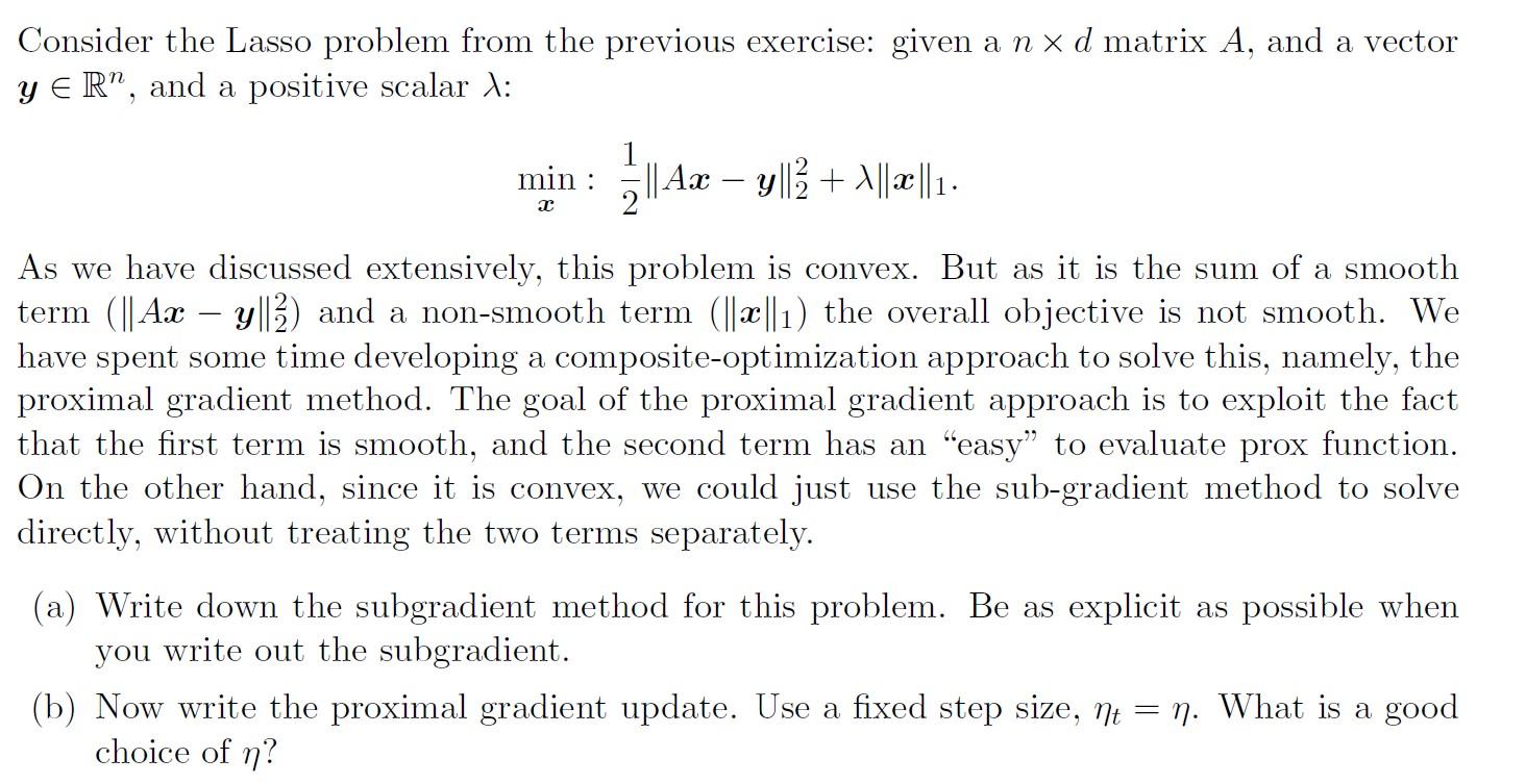 Consider the Lasso problem from the previous | Chegg.com