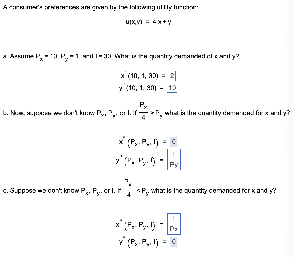 Solved A consumer's preferences are given by the following | Chegg.com