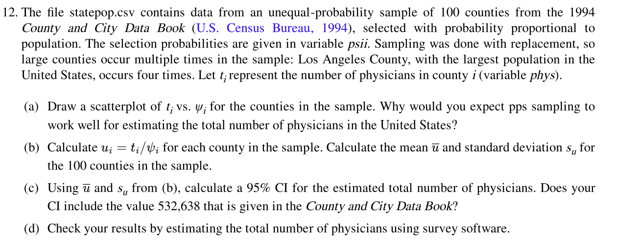 Solved 2. The file statepop.csv contains data from an | Chegg.com