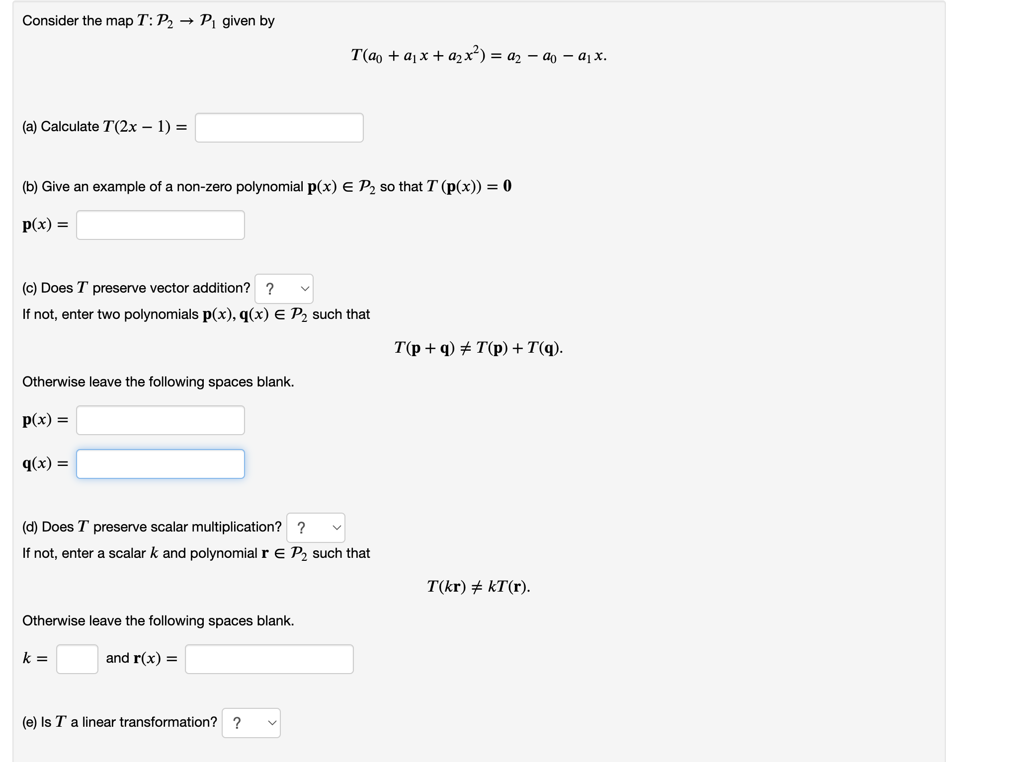 Solved Consider the map T:P2→P1 given by | Chegg.com