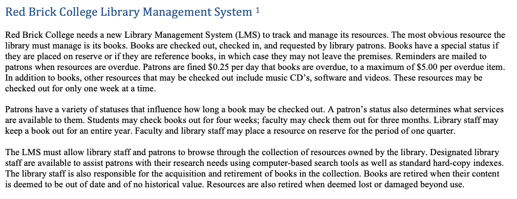 Solved Red Brick College Library Management System 1 Red | Chegg.com