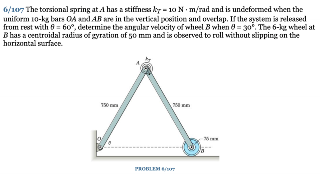 Solved 6107 ﻿The torsional spring at ﻿A has a stiffness | Chegg.com