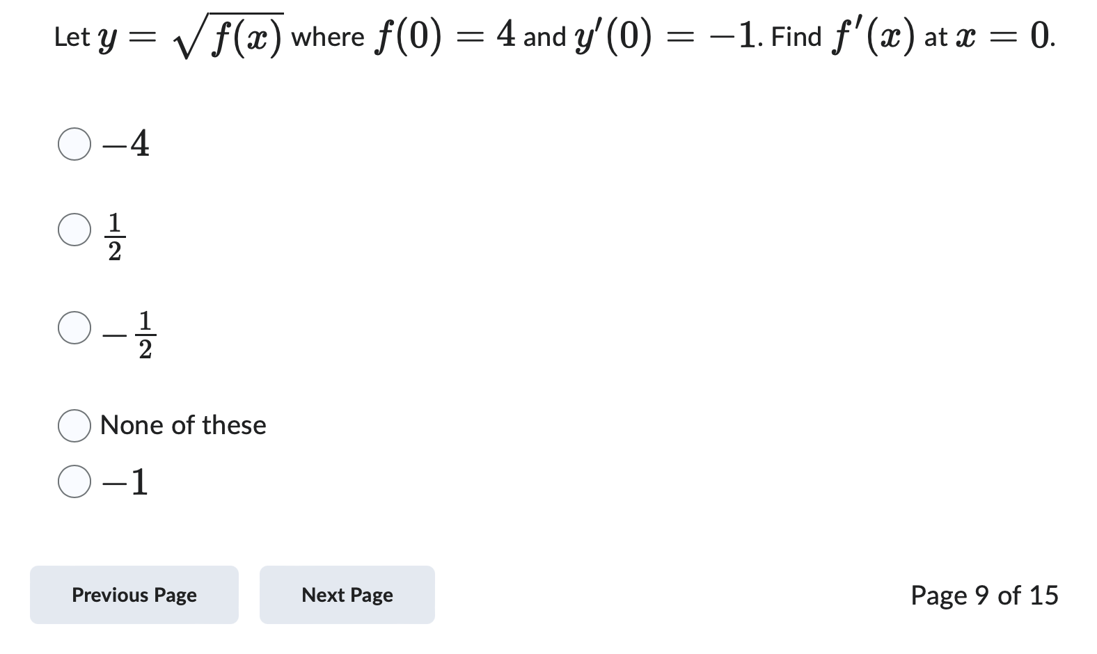 Solved Let y=f(x) where f(0)=4 and y′(0)=−1. Find f′(x) at | Chegg.com