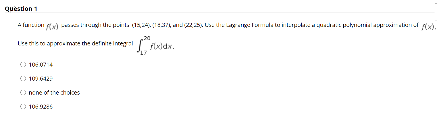 Solved Question 1 A function f(x) passes through the points | Chegg.com