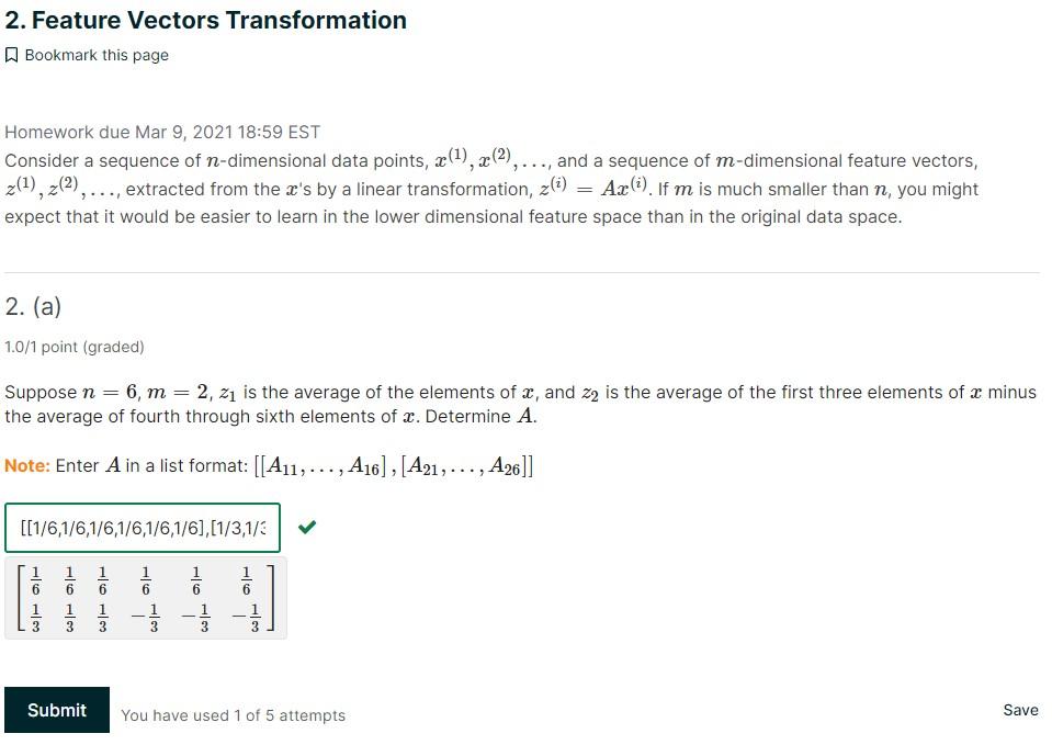 Solved 2. Feature Vectors Transformation Bookmark this page | Chegg.com