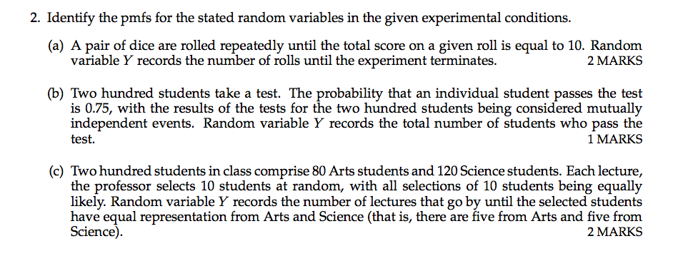 Solved 2 Identify The Pmfs For The Stated Random Variables