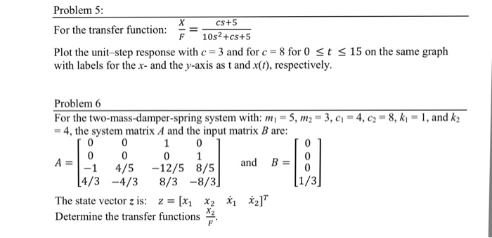 Solved Problem 5: cs+5 the transfer function: Plot the | Chegg.com