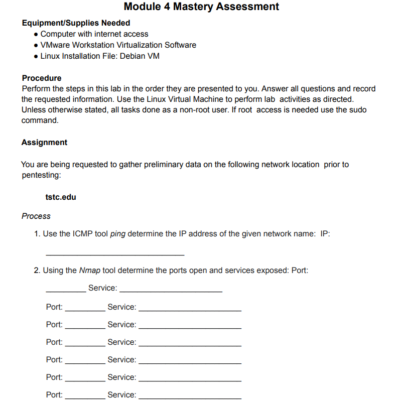 Solved Module 4 Mastery Assessment Equipment/Supplies Needed | Chegg.com