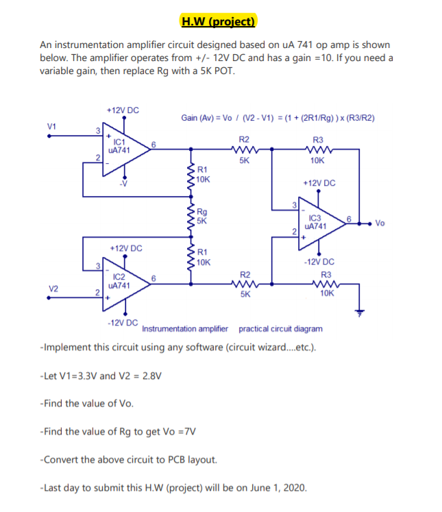 Instrumentation amplifier circuit using ic 741