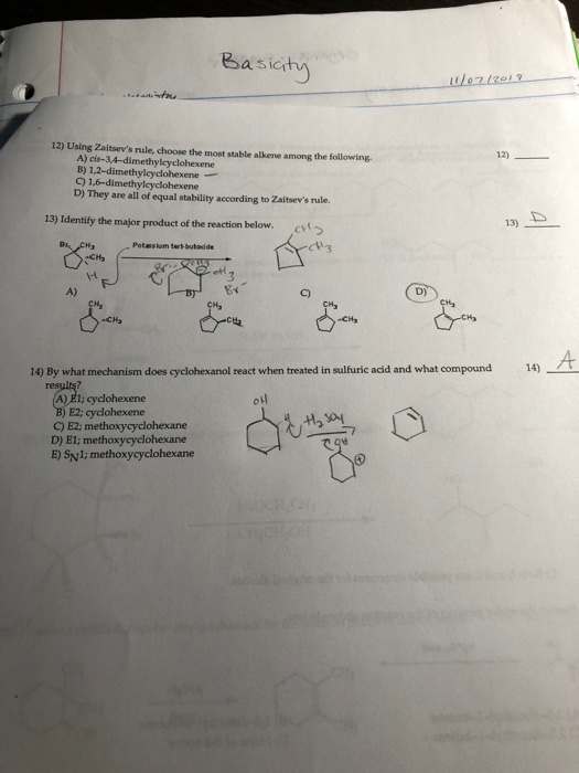 Solved Basioty 12) Using Zaitsev's rule, choose the most | Chegg.com