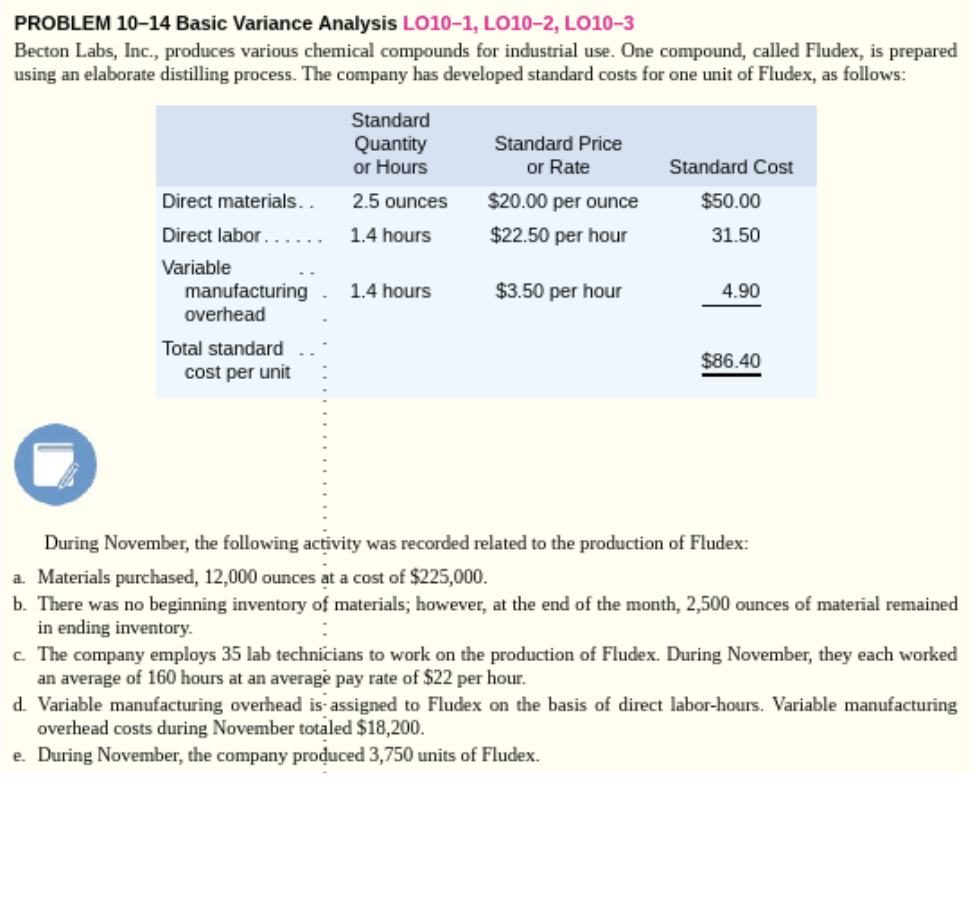 Solved Problem 10 14 Basic Variance Analysis Lo10 1 Lo10 2 