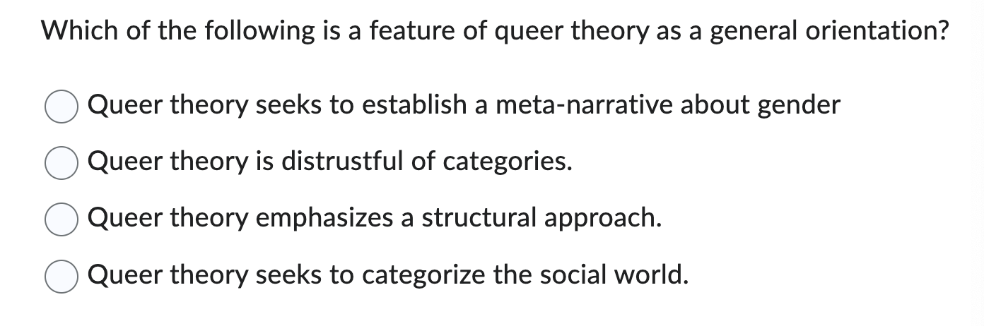 Solved Which of the following is a feature of queer theory | Chegg.com