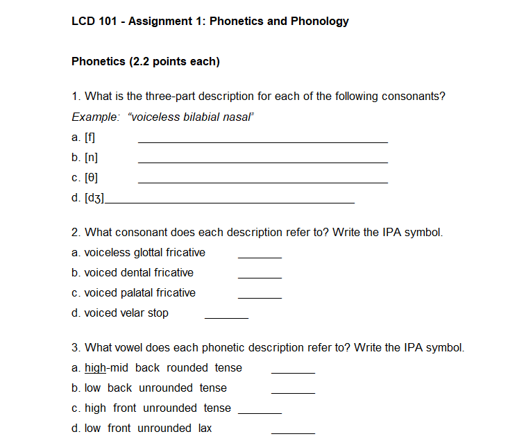 LCD 101 - Assignment 1: Phonetics and Phonology | Chegg.com