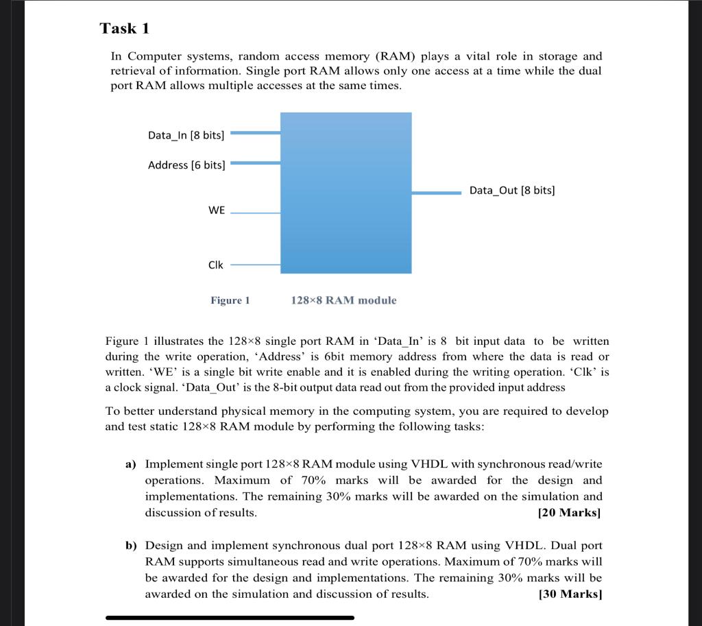 Task 1 In Computer systems, random access memory | Chegg.com