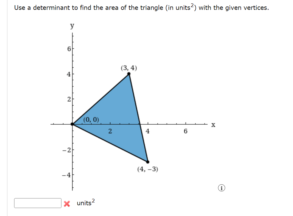 Solved Use a determinant to find the area of the triangle | Chegg.com