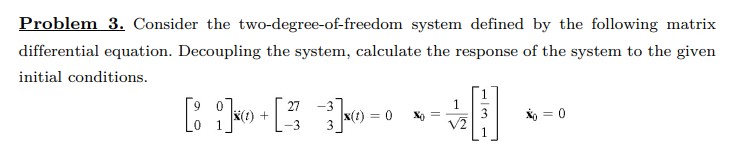 Solved Problem 3. Consider the two-degree-of-freedom system | Chegg.com