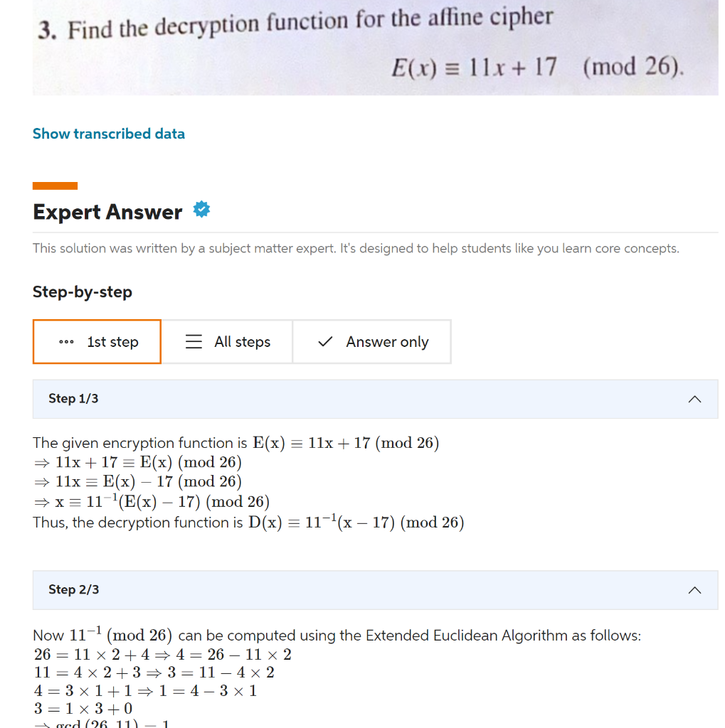Solved 3. Find the decryption function for the affine cipher | Chegg.com