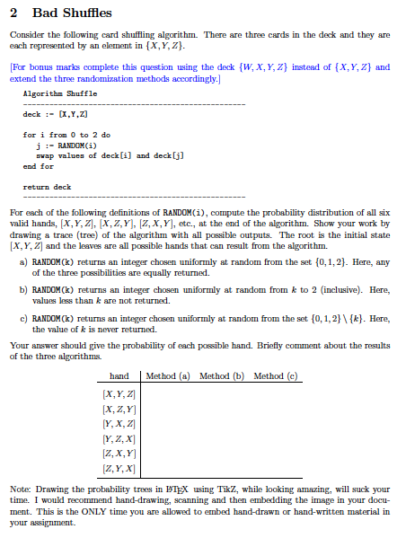 2 Bad Shuffles Consider the following card shuffling | Chegg.com