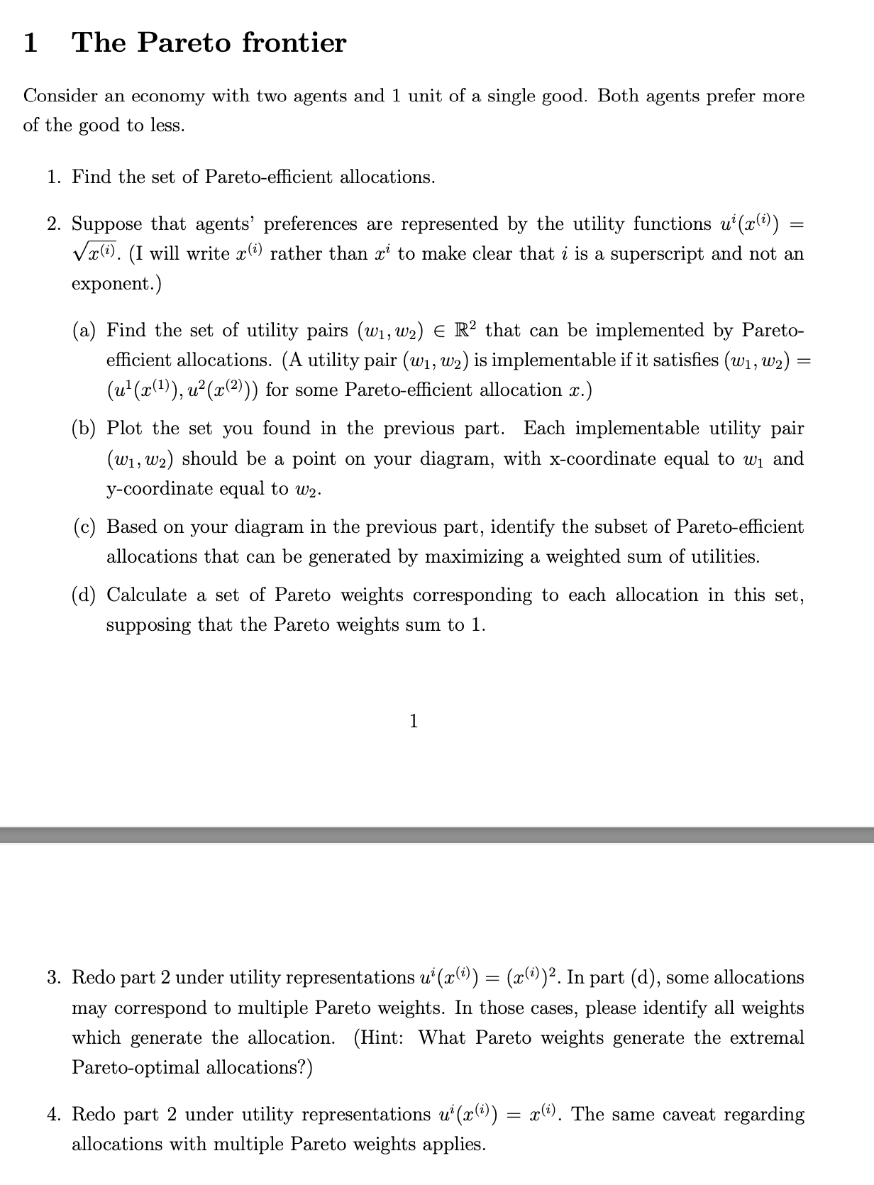 Solved 1 ﻿The Pareto frontierConsider an economy with two | Chegg.com