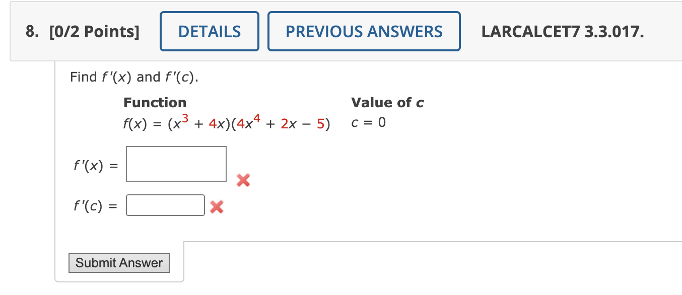 Solved Find \\( f^{\\prime}(x) \\) and \\( f^{\\prime}(c) | Chegg.com
