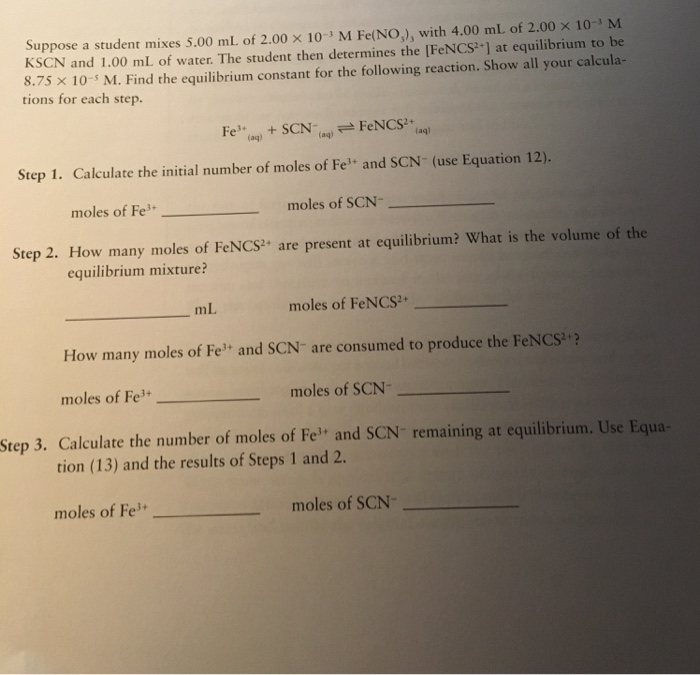 Solved suppose a student mixes 5.00 mL of 2.00 × 10-3 M | Chegg.com
