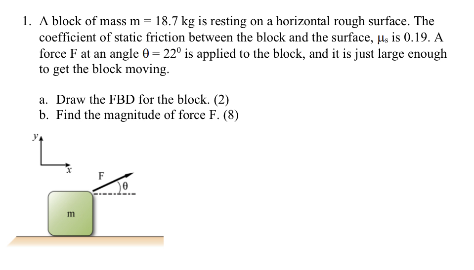 Solved 1. A block of mass m=18.7 kg is resting on a | Chegg.com