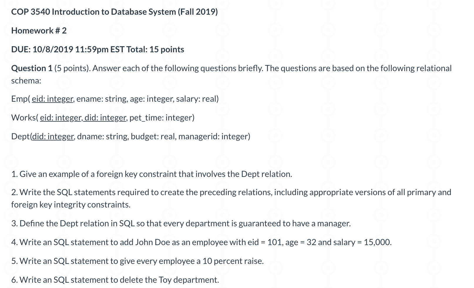 Please Help. Intro to database structures course | Chegg.com