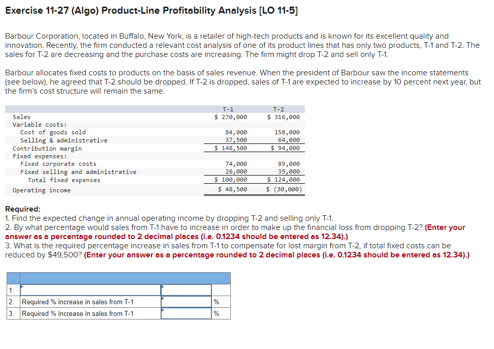 Solved Exercise 11-27 (Algo) Product-Line Profitability | Chegg.com