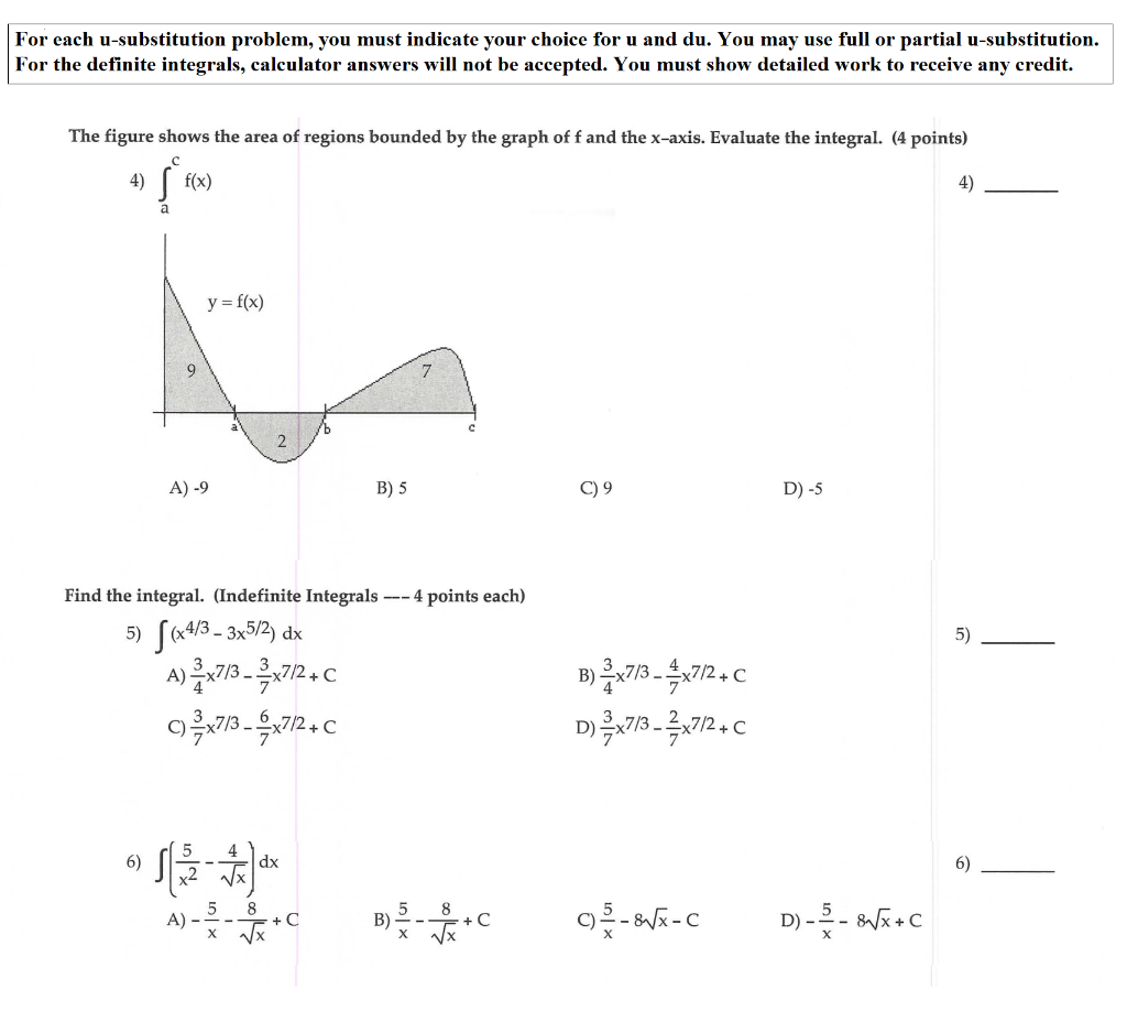 Solved For each u-substitution problem, you must indicate | Chegg.com