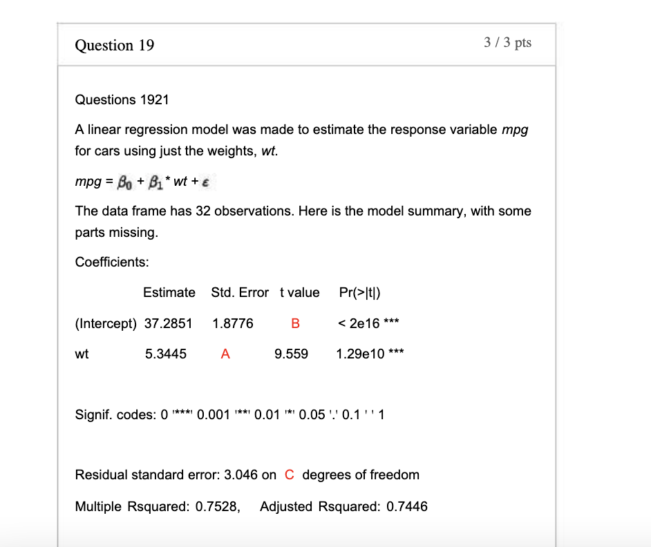 Solved Questions 1921 A linear regression model was made to | Chegg.com