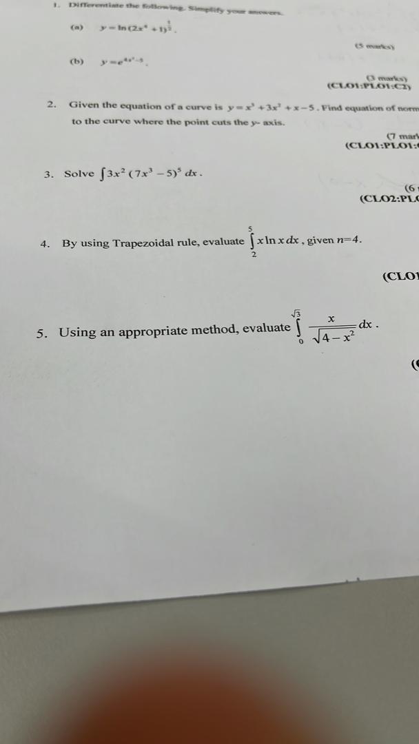Solved (a) y=ln(2x∗+1)21. (5 manks) (b) y=e4+4−4 2. Given | Chegg.com