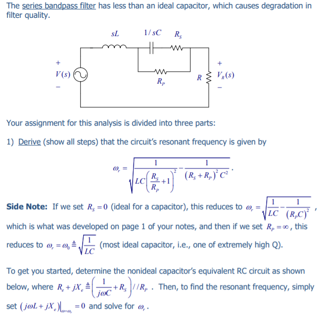 Solved The series bandpass filter has less than an ideal | Chegg.com