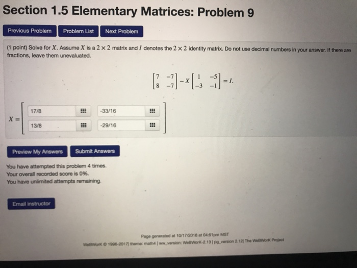 Solved Section 1.5 Elementary Matrices: Problem 7 Previous | Chegg.com