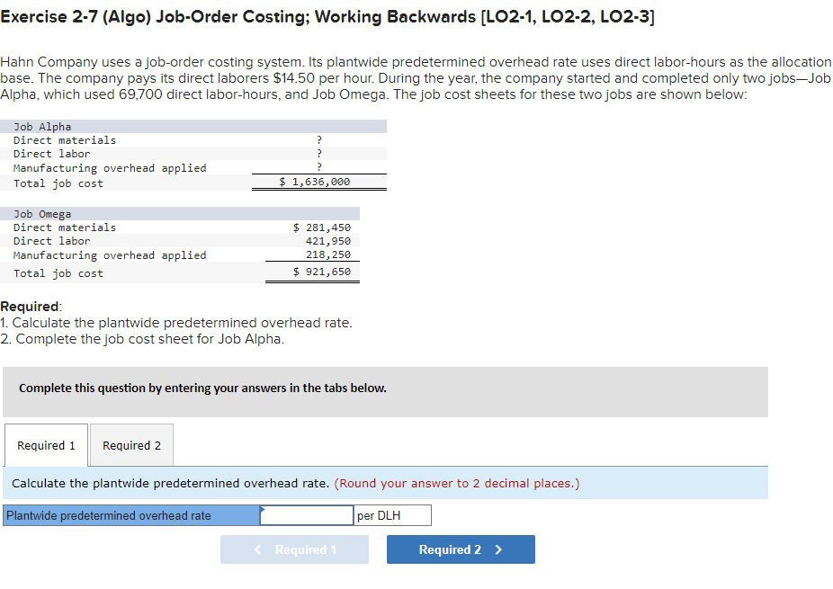 Solved Hahn Company uses a job-order costing system. Its | Chegg.com