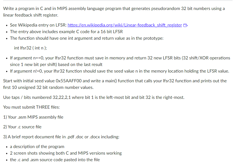 Write a program in C and in MIPS assembly language | Chegg.com
