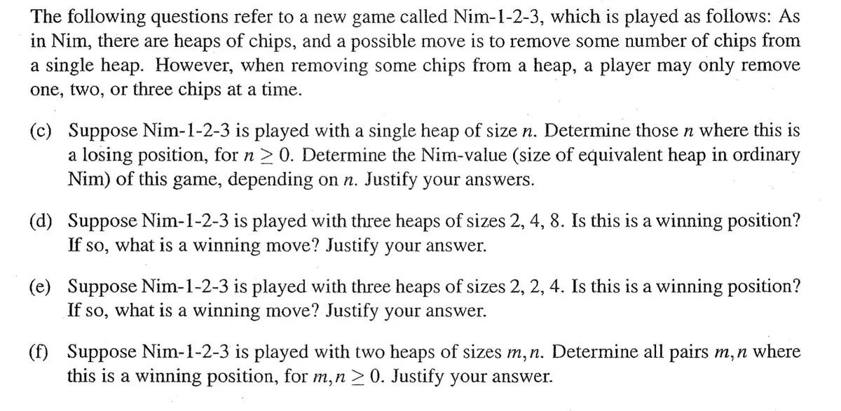 Solved The following questions refer to a new game called | Chegg.com