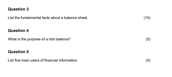 Solved List the fundamental facts about a balance sheet. | Chegg.com