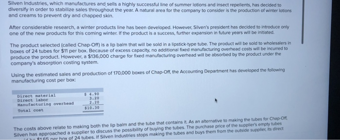 Solved Silven Industries, which manufactures and sells a | Chegg.com