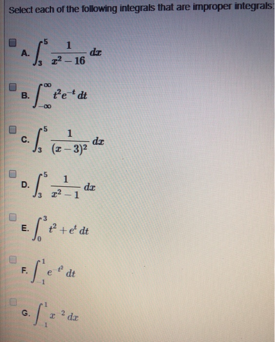 Solved Select each of the following integrals that are | Chegg.com