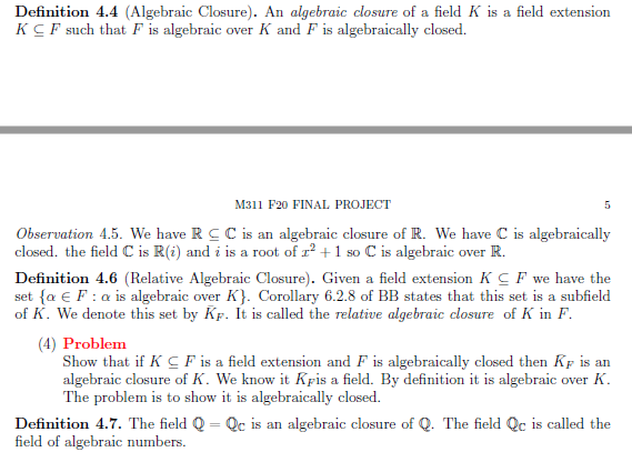 Solved Definition 4.4 (Algebraic Closure). An algebraic | Chegg.com