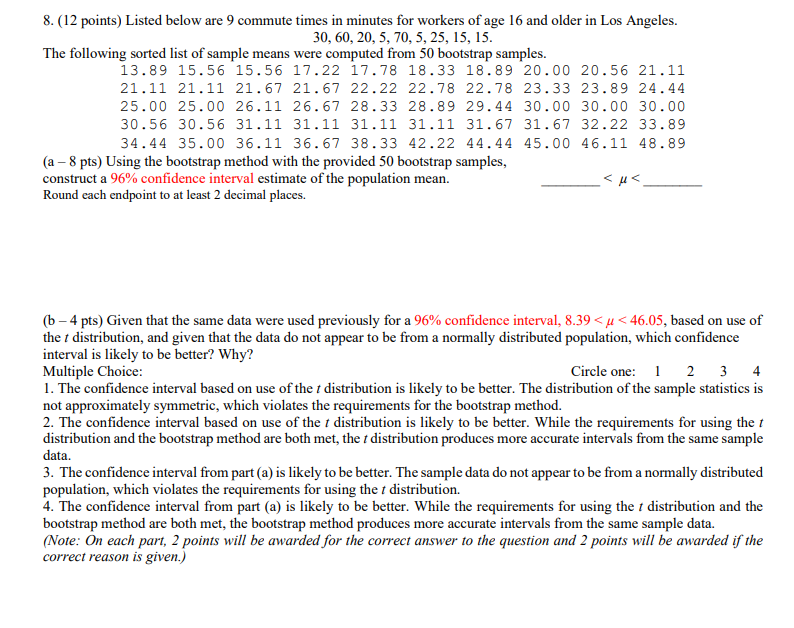 8. (12 points) Listed below are 9 commute times in | Chegg.com