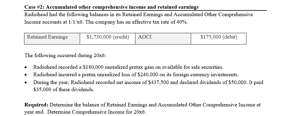 Solved Case \#2: Accumulated other comprehensive income and | Chegg.com